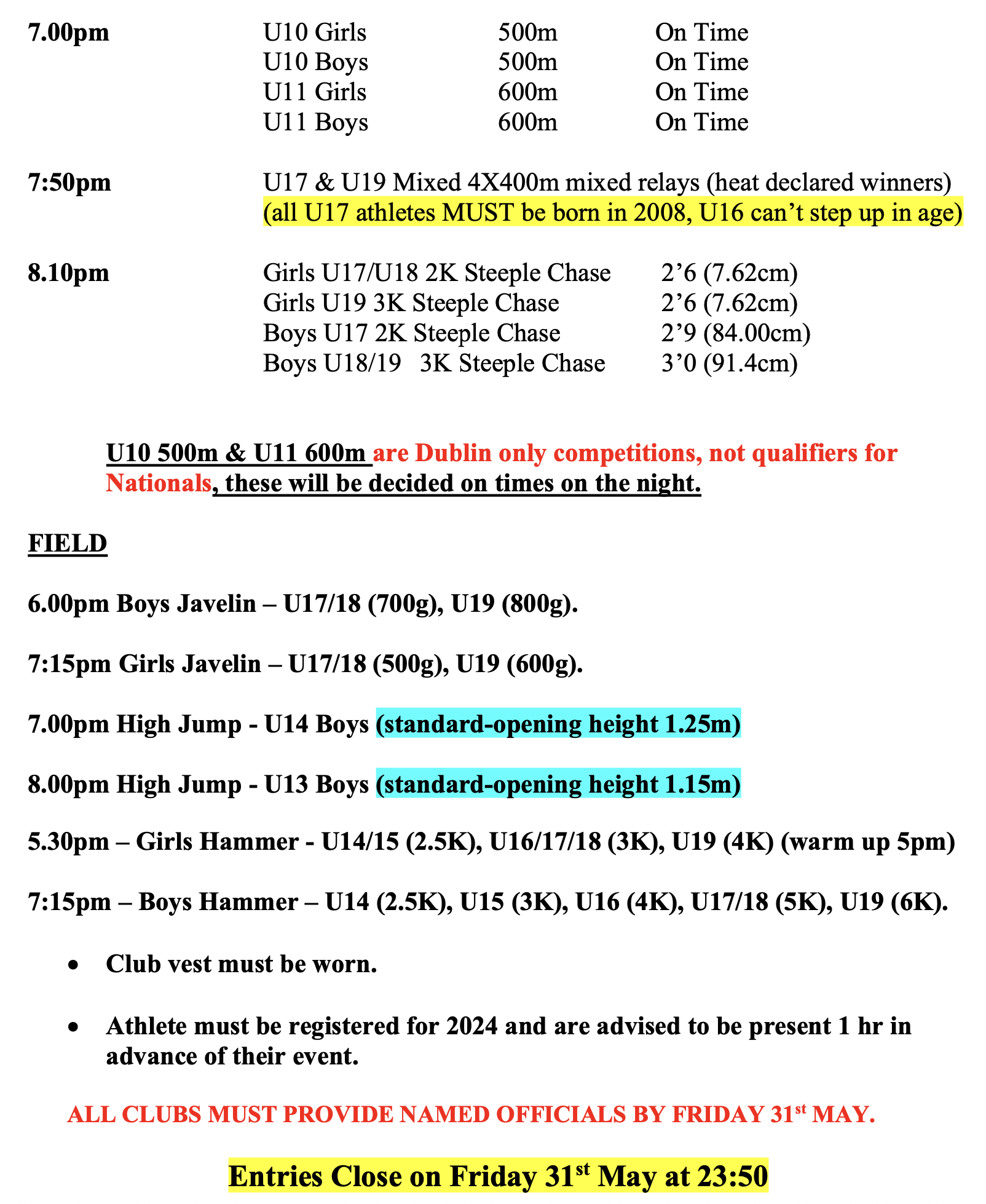 Dublin Juvenile Track & Field Championships – Day 2 – Friday 7th June ...
