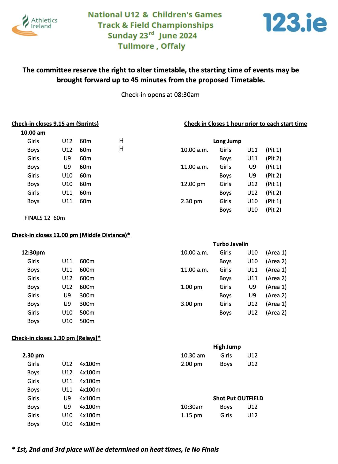 National Children’s Games (U9/10/11team/pairs & relays) and U12 ...